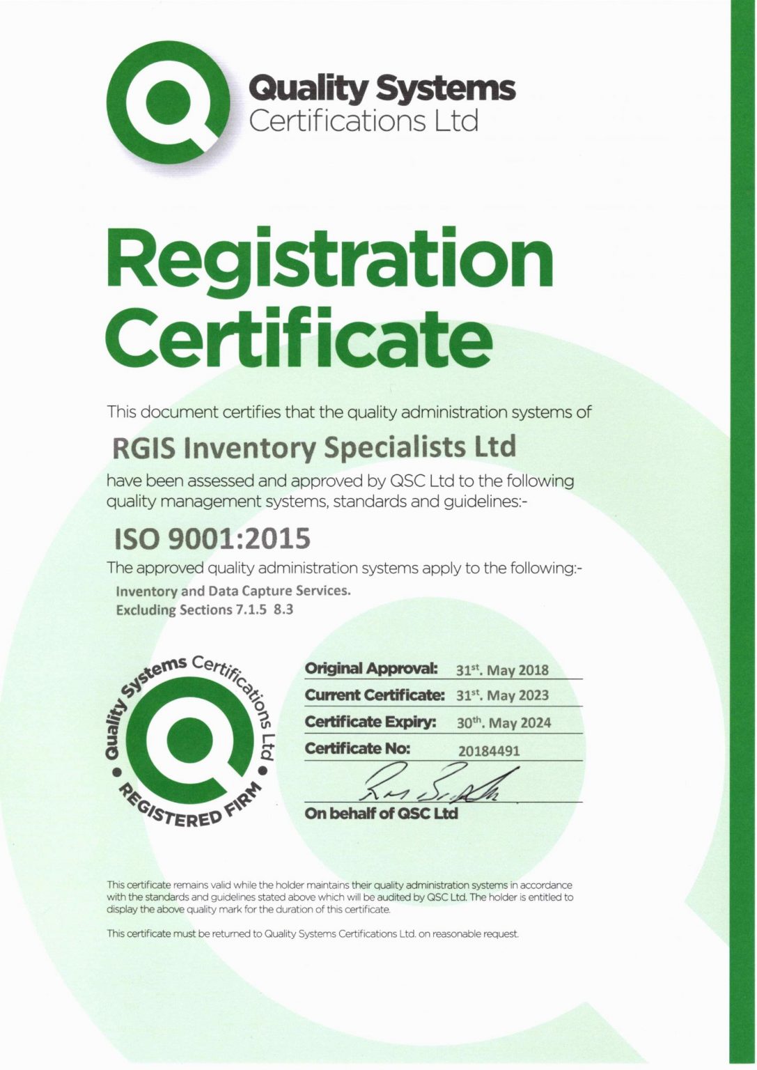 RGIS Awarded ISO9001 Certification | RGIS